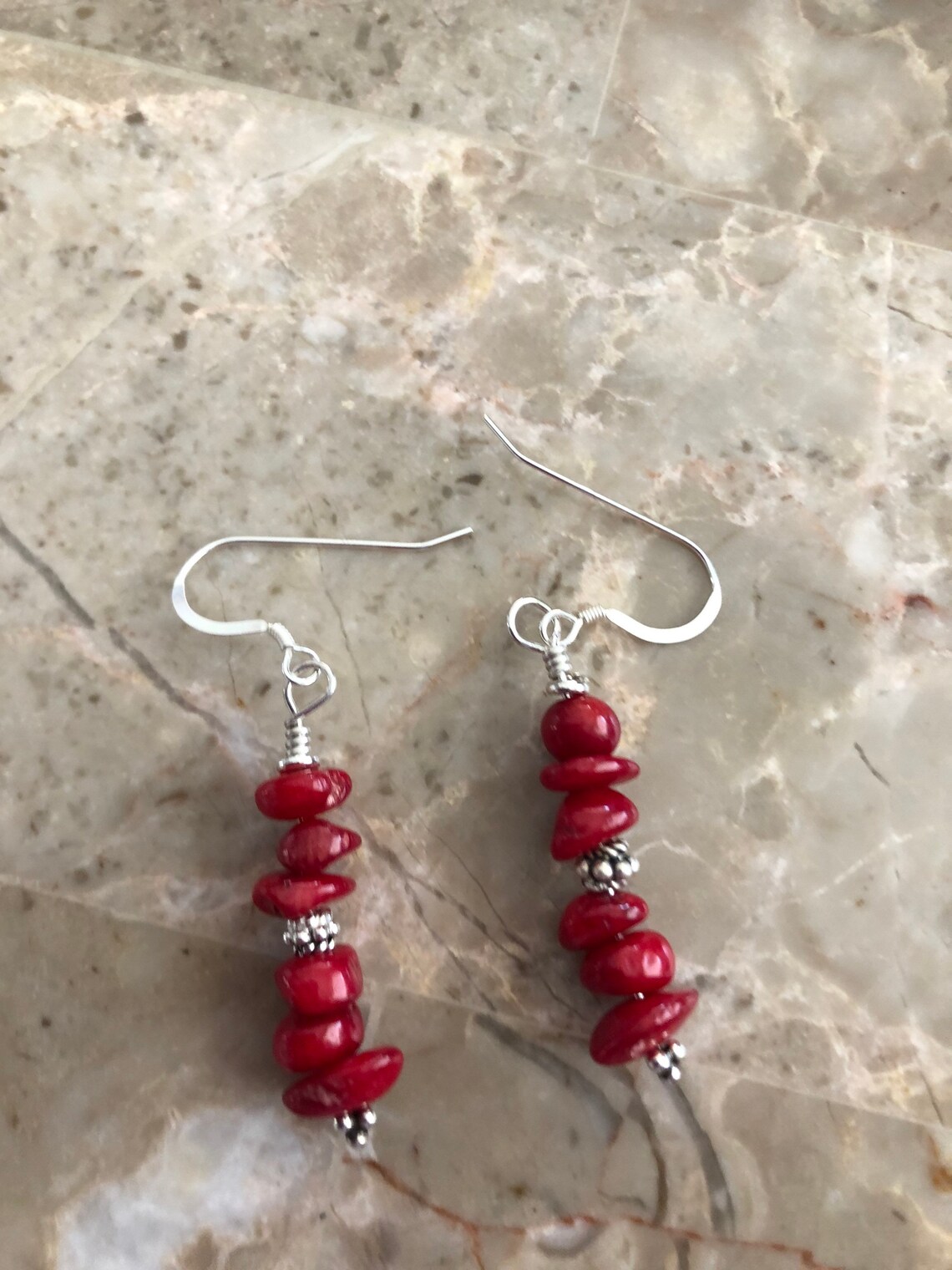 Red Earring /red Beaded Earrings/dangle Drop Earrings/ Red Stone ...