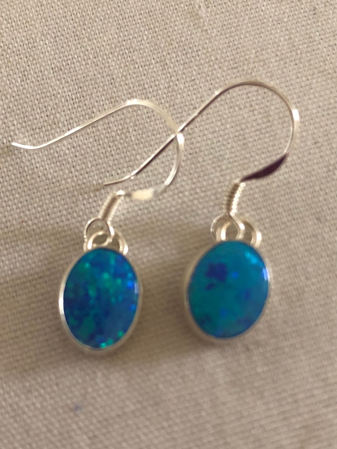 Opal Earring/6x8 Dark Blue Opal/dangling Earring/sterling - Etsy
