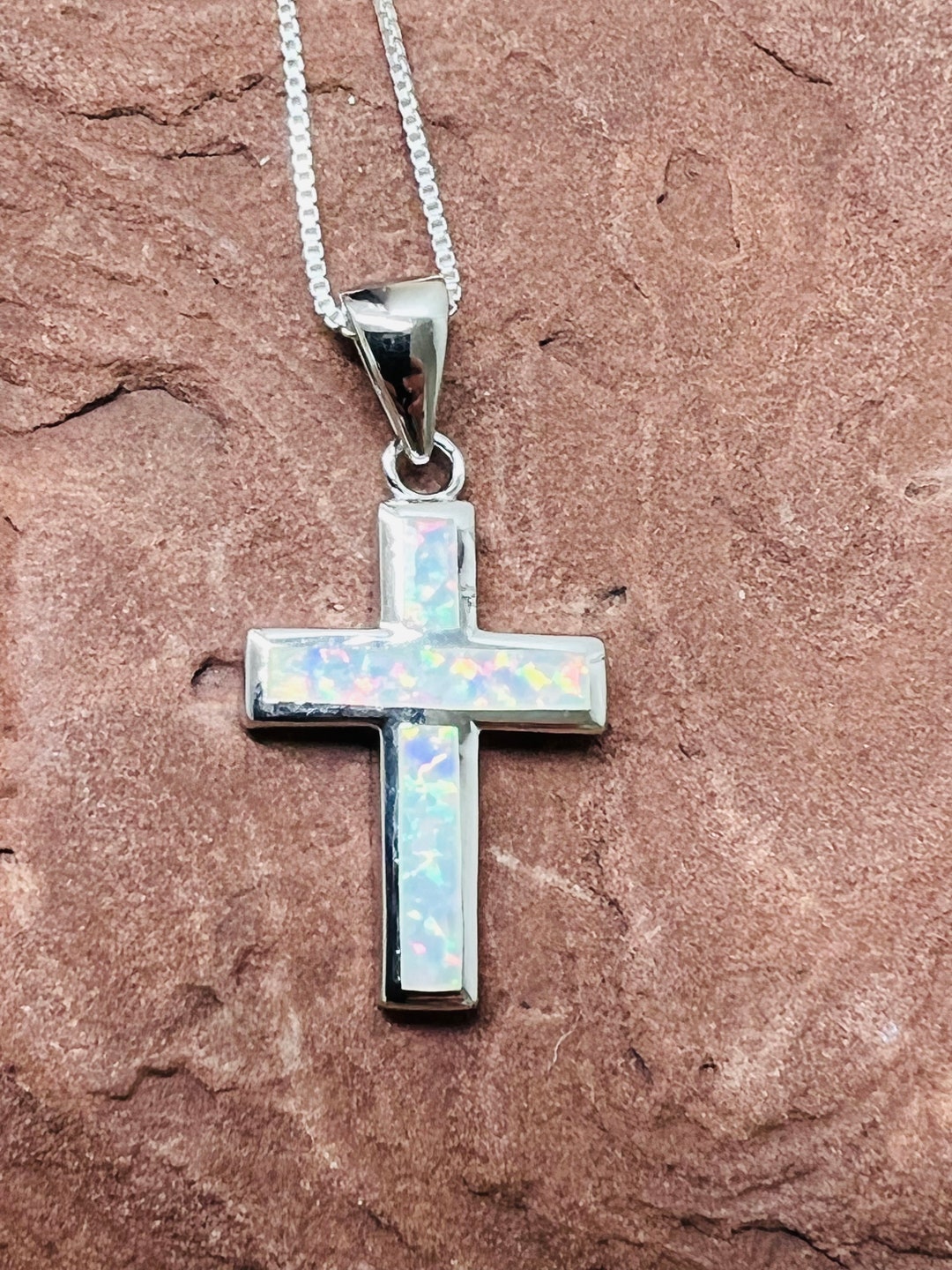 Southwestern Inlay White Opal Cross Pendant Necklace/cross Inlay/925 ...