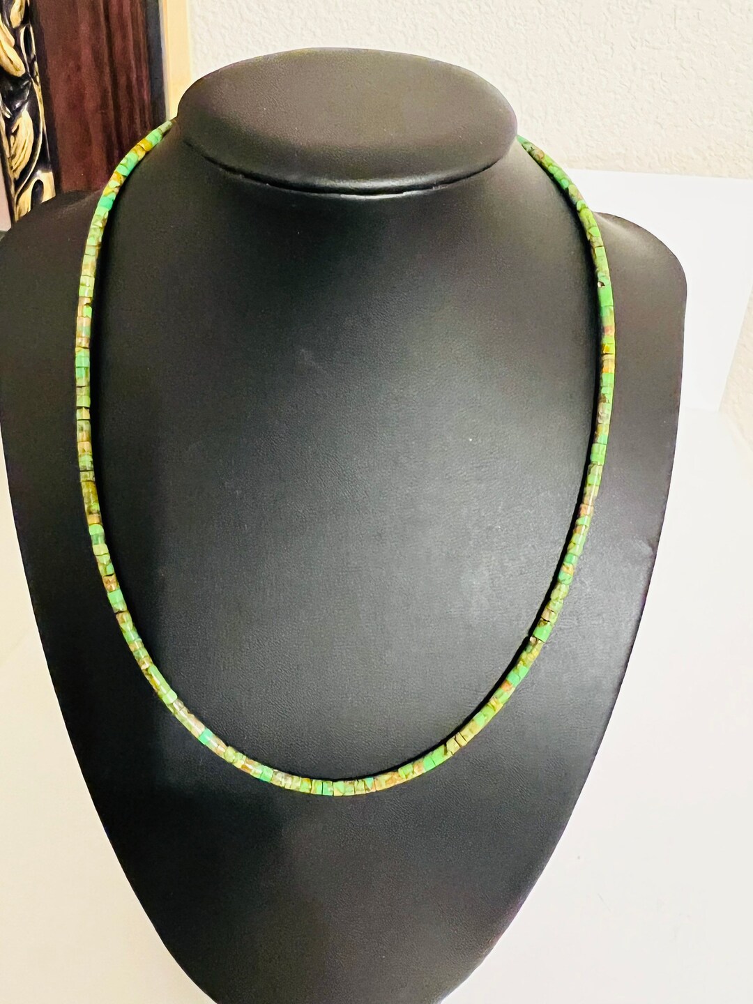 Green Necklaces/genuine Heishi Green Copper Turquoise and Sterling ...