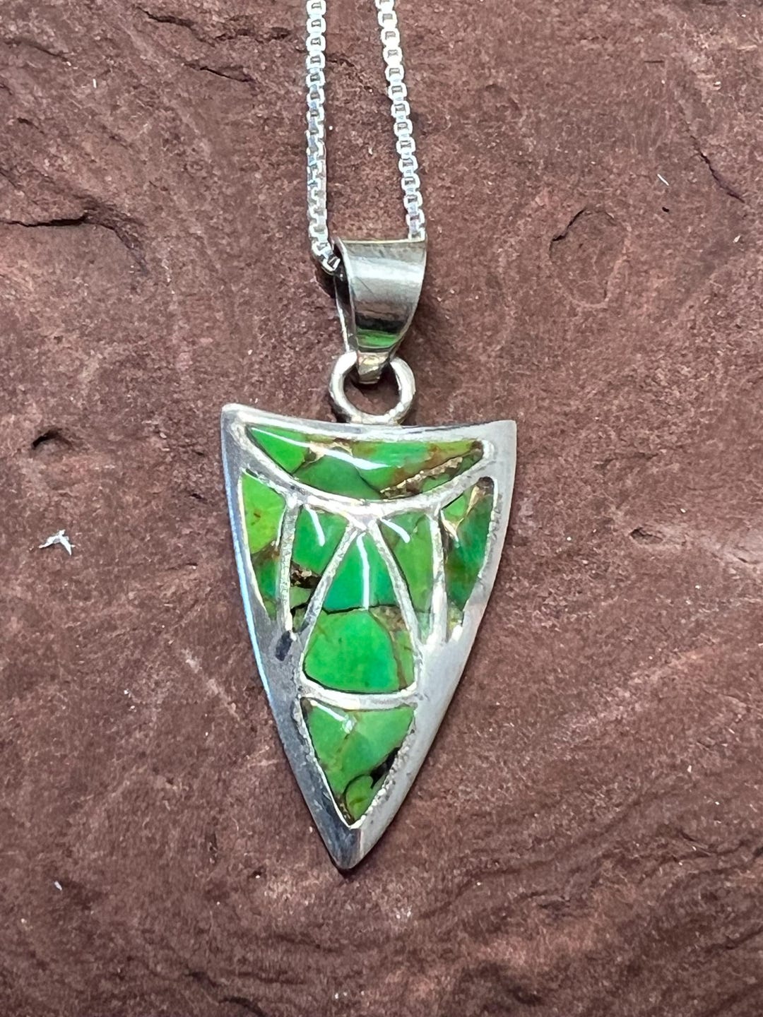 Green Gaspeite Errow Head Pendant/sterling Silver Gaspeite Inlay ...