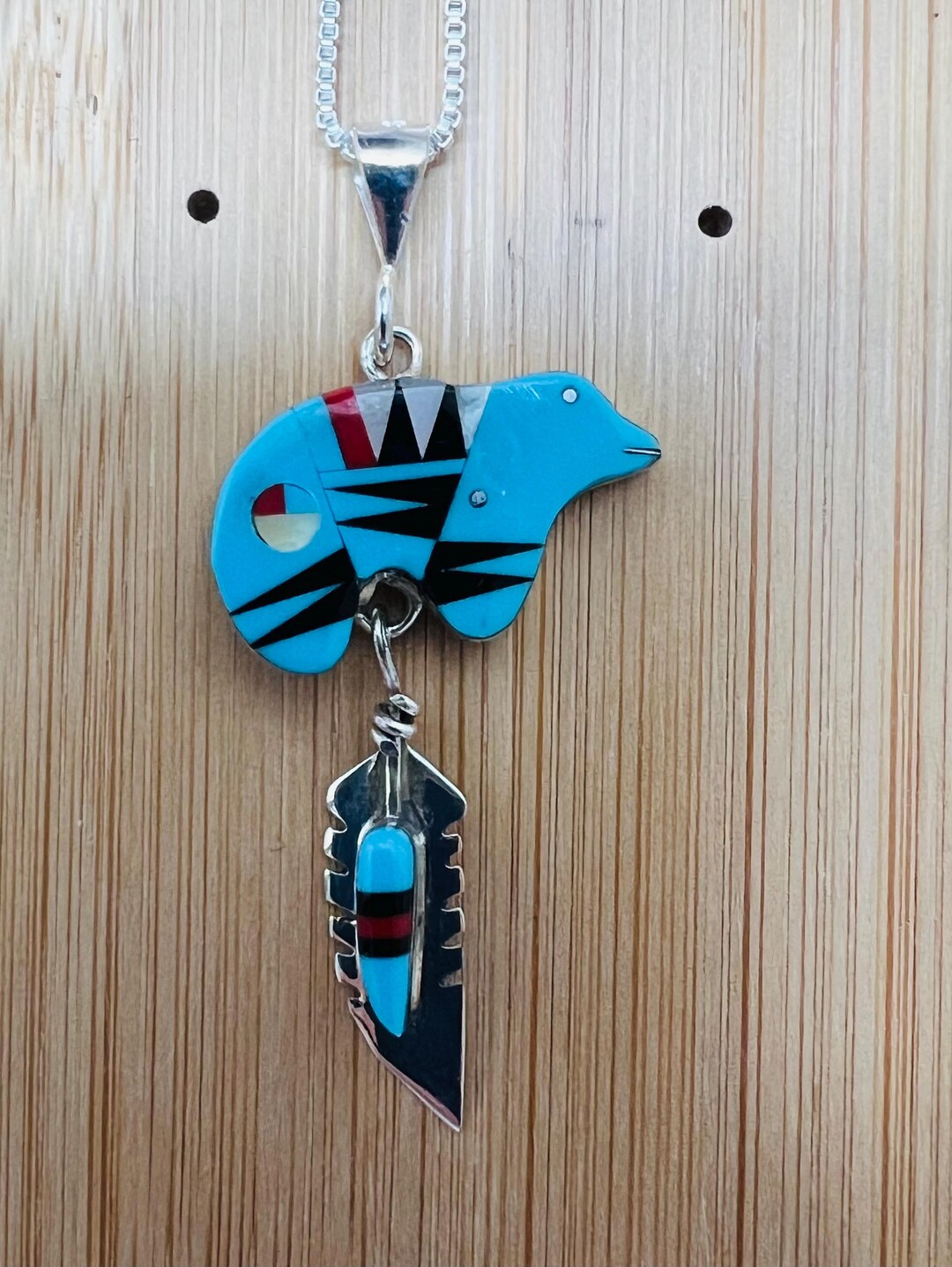 Bears/bears Pendant/sterling Silver Turquoise Inlay Bears With ...