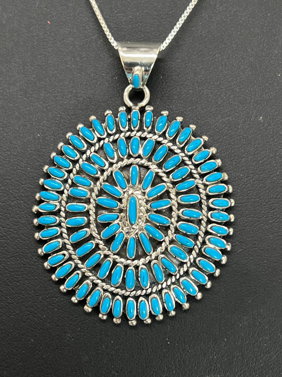 Big Clustered Turquoise Pendant/sterling Silver Turquoise Southwestern ...