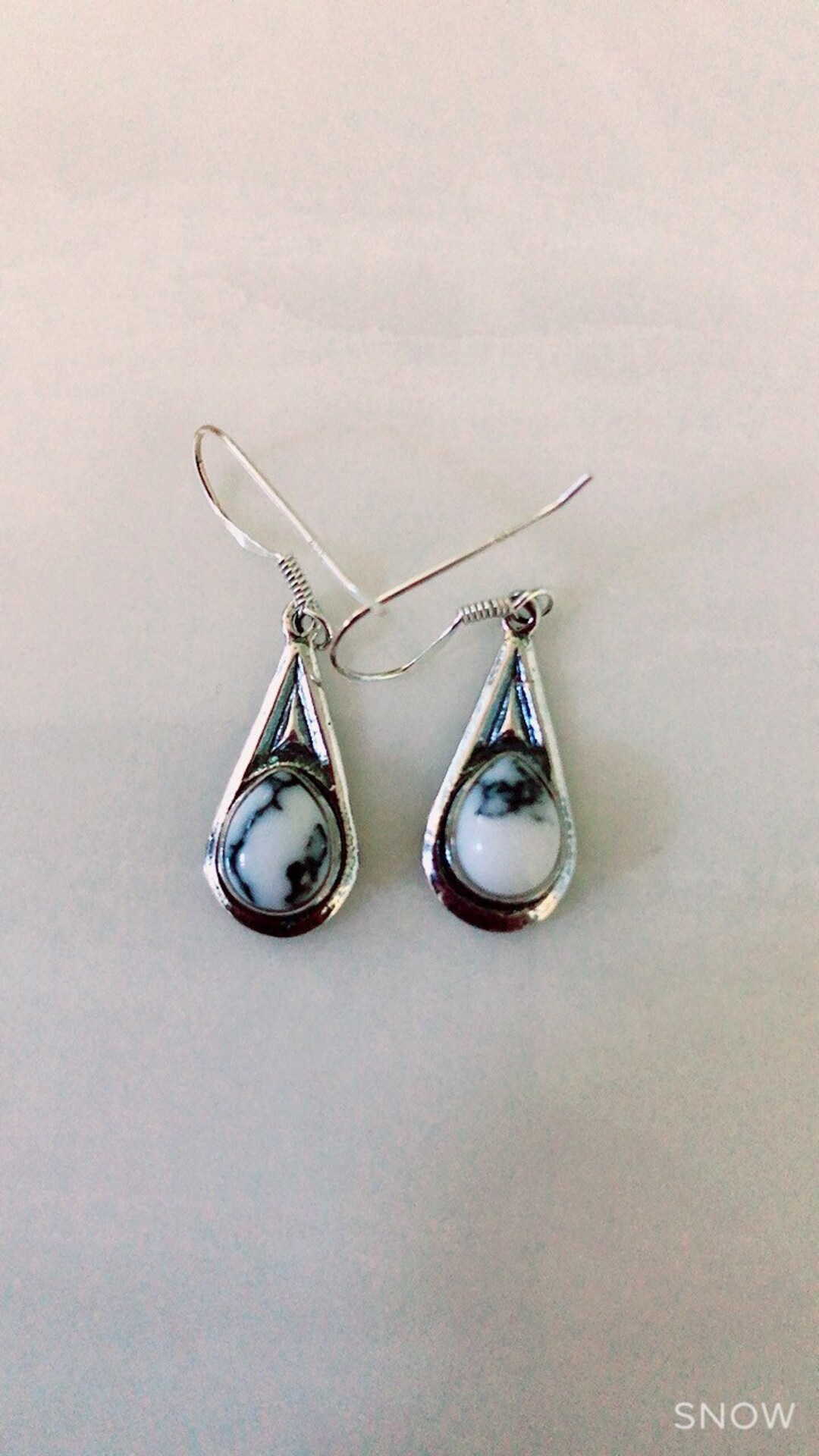 White Stone Earrings/white Turquoise Teardrops Earrings/ White Buffalo ...