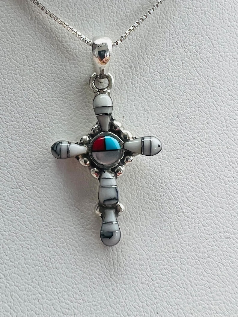 White Buffalo Turquoise Cross Pendent Necklace/sterling Silver Cross ...