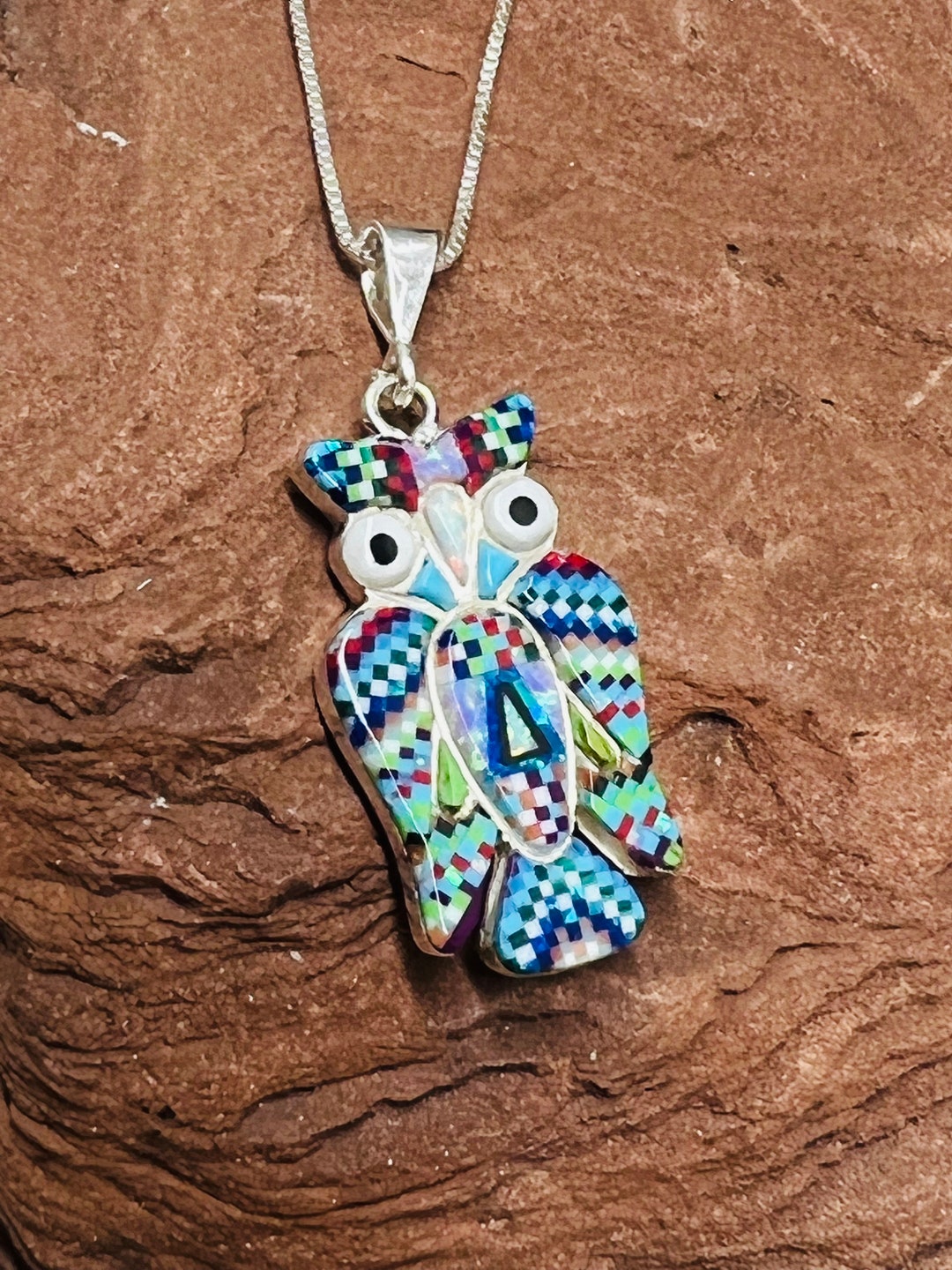 Multi Color Owl/colorful Owl Pendant/sterling Silver Multi Color Owls ...