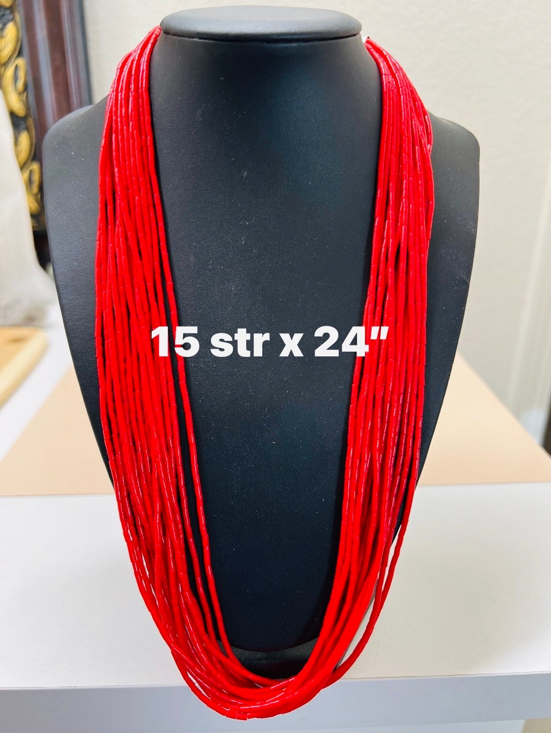 Red Necklaces/ Red Coral Heishi Beads Necklaces/15 Strands Red Heishi ...
