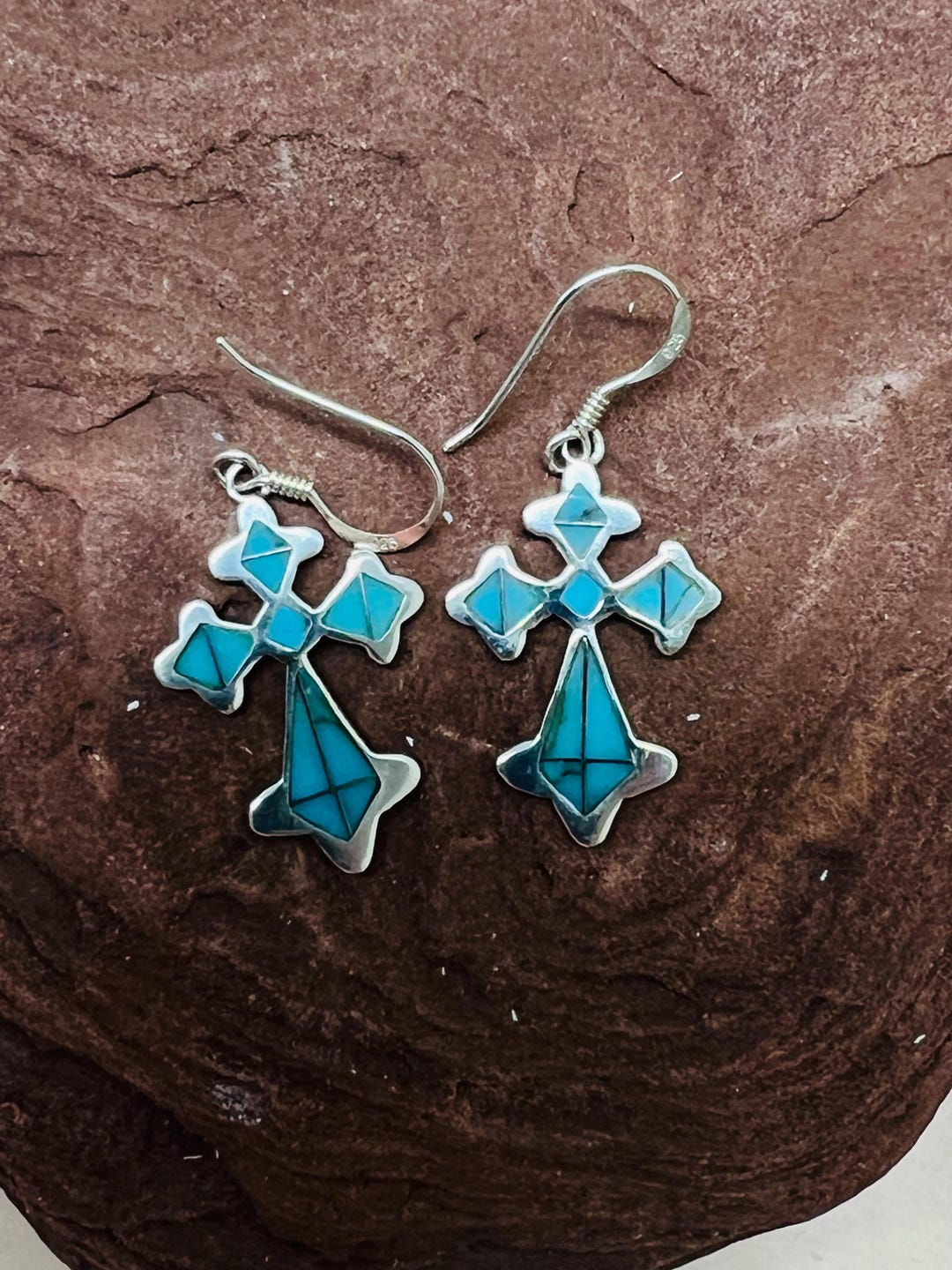 Cross Earring/turquoise Inlay Cross Earring/inlay Cross Dangle Drop ...