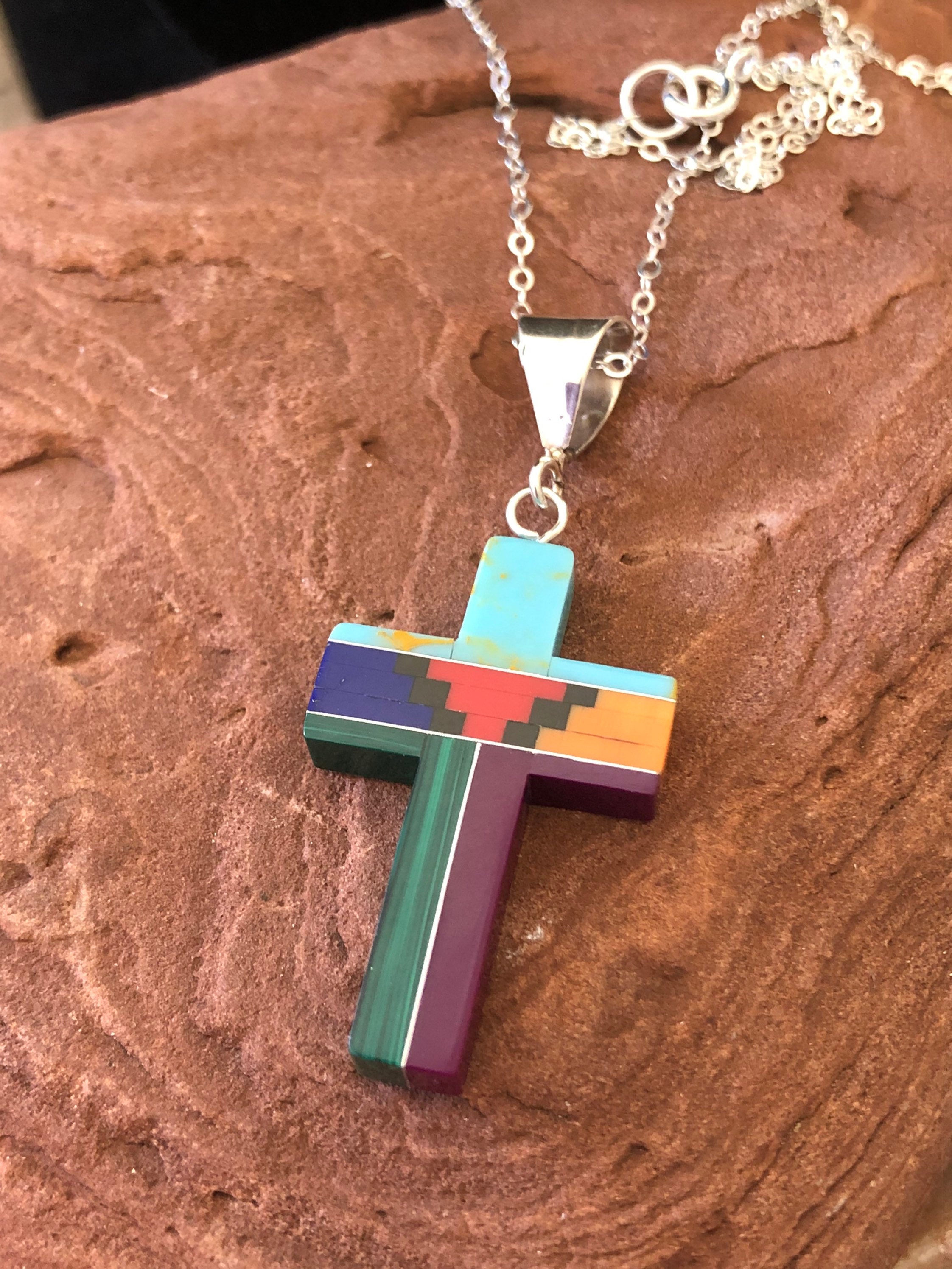 Colorful Cross Pendent/pendant/necklace/sterling Silver Cross | Etsy