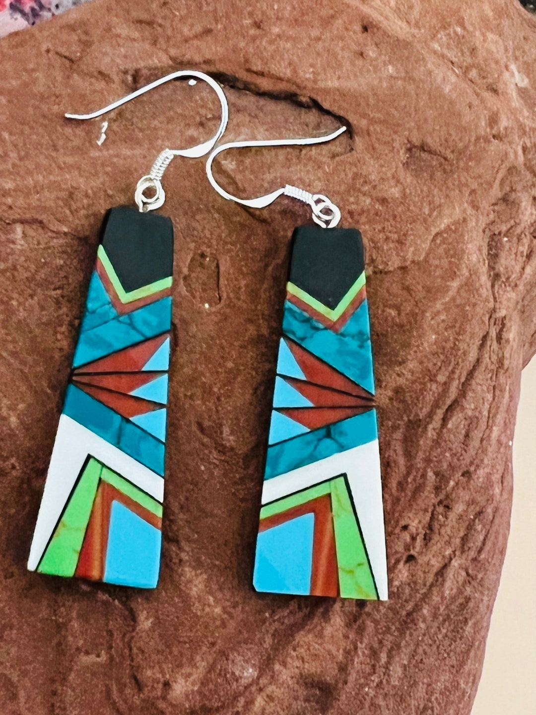 Colorful Earrings/multi Color Bar Earrings/turquoise and Red Bar ...