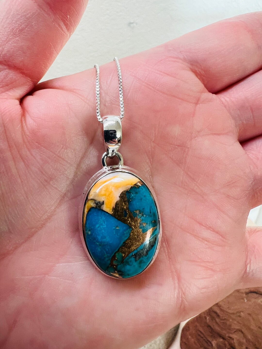 Sterling Silver Spiny Oyster Turquoise Necklaces Pendant With Silver ...