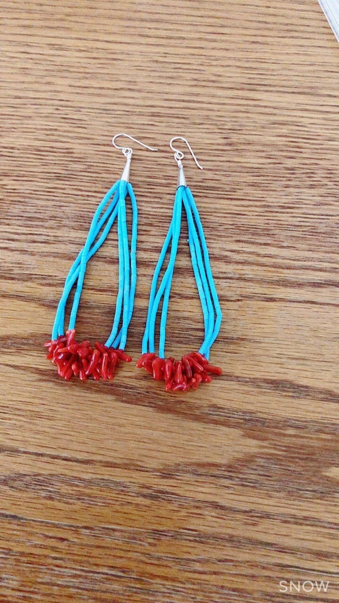 Handmade Southwestern Beaded/beaded Earring/turquoise Heishi /red Coral ...