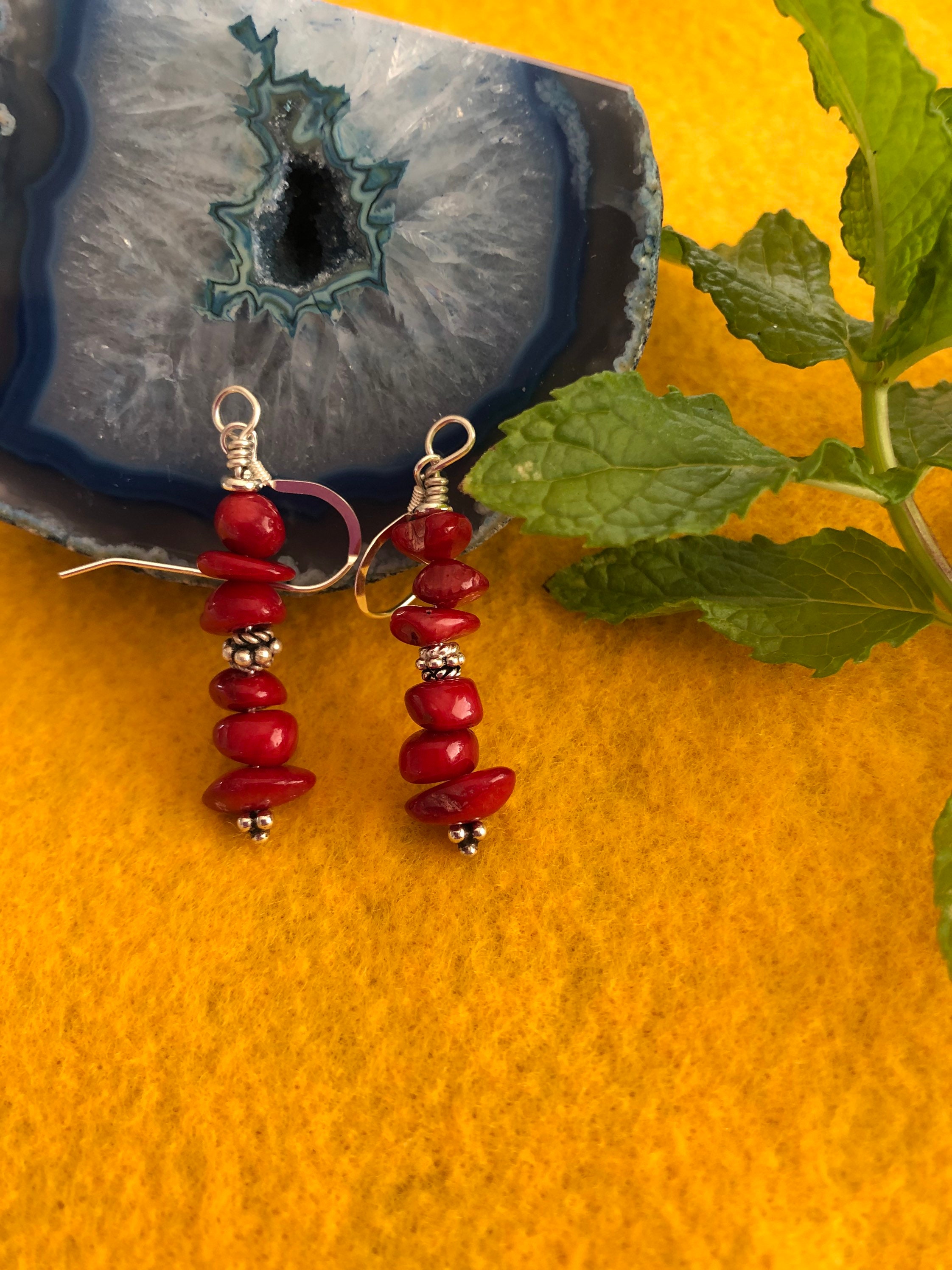 Red Earring /red Beaded Earrings/dangle Drop Earrings/ Red Stone ...