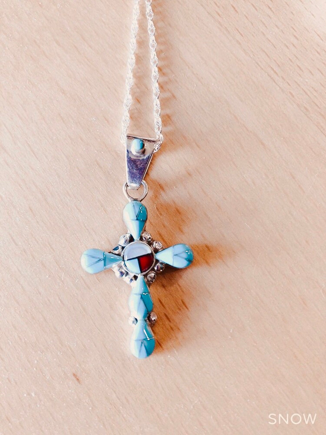 Southwestern Inlay Turquoise Cross Pendant Necklace/blue Cross/925 ...