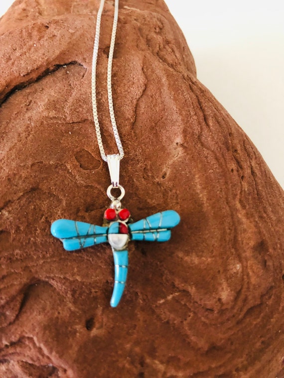 Dragonfly Pendent turquoise Dragonfly southwestern Sterling Silver Dragonfly Pendant dragonfly turquoise Animal Pendant Necklaces gift Etsy