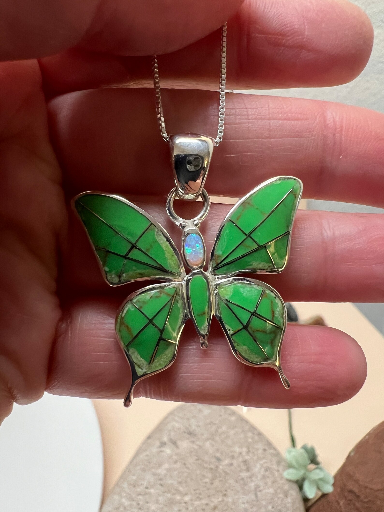 Big Butterfly/green Gaspeite Butterfly/sterling Silver Green Gaspeite ...