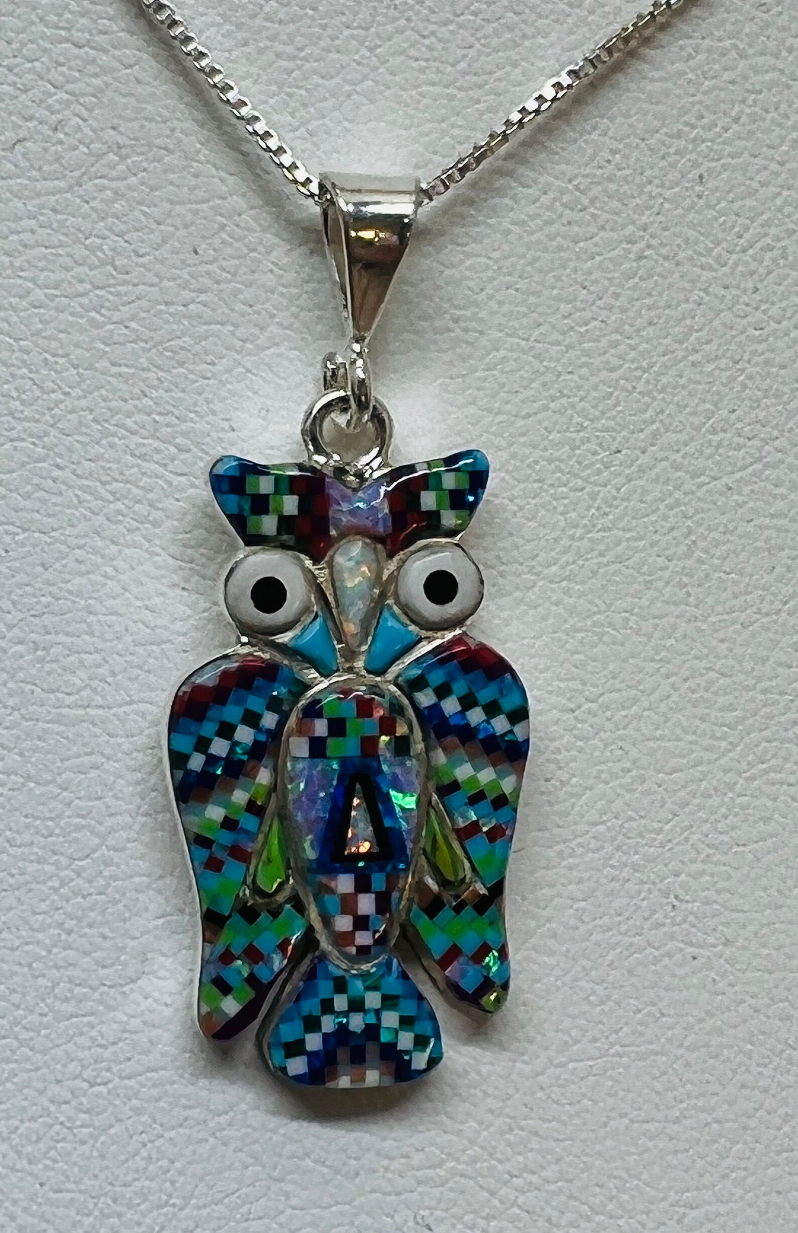 Multi Color Owl/colorful Owl Pendant/sterling Silver Multi Color Owls ...