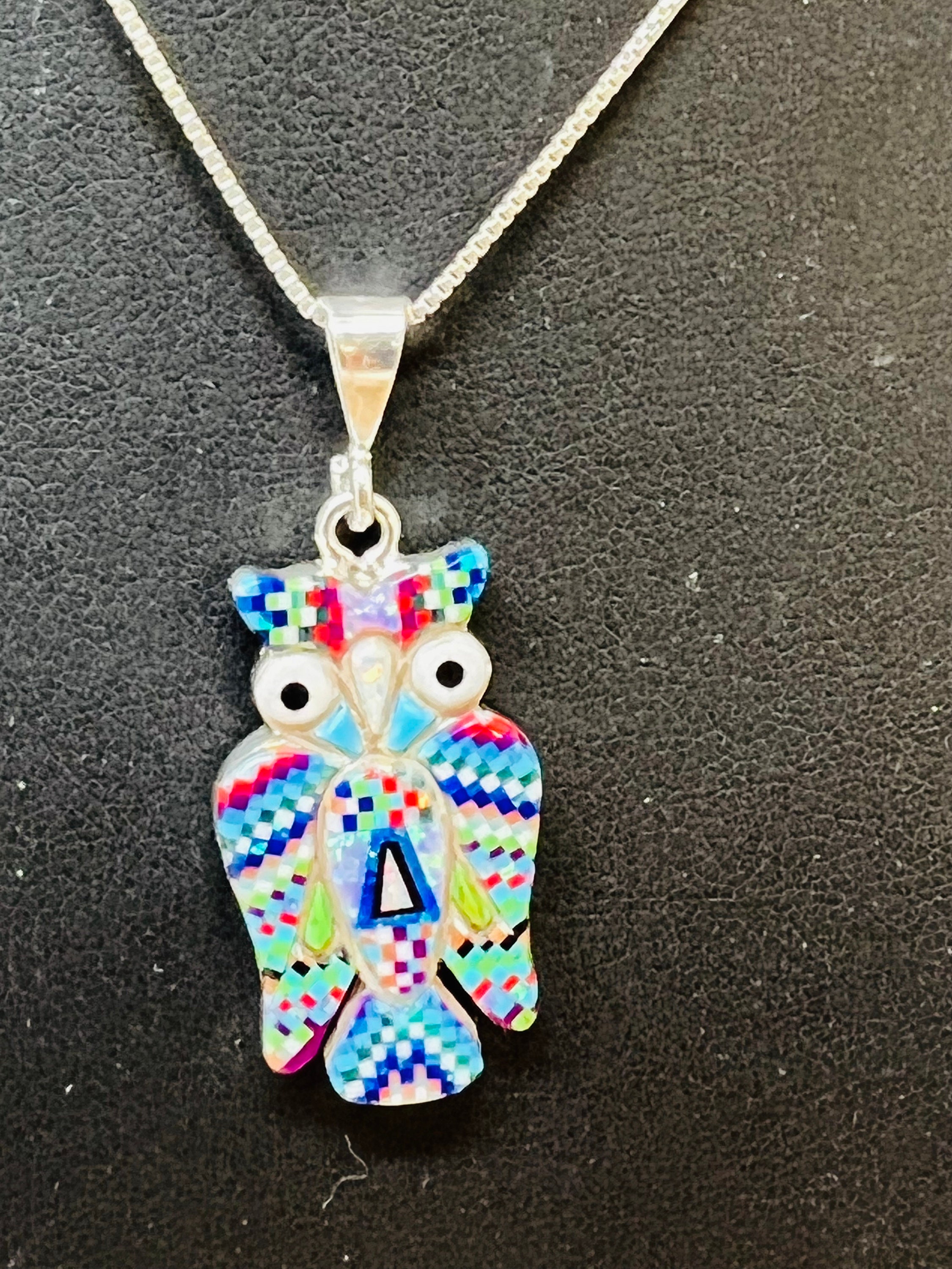Multi Color Owl/colorful Owl Pendant/sterling Silver Multi Color Owls ...