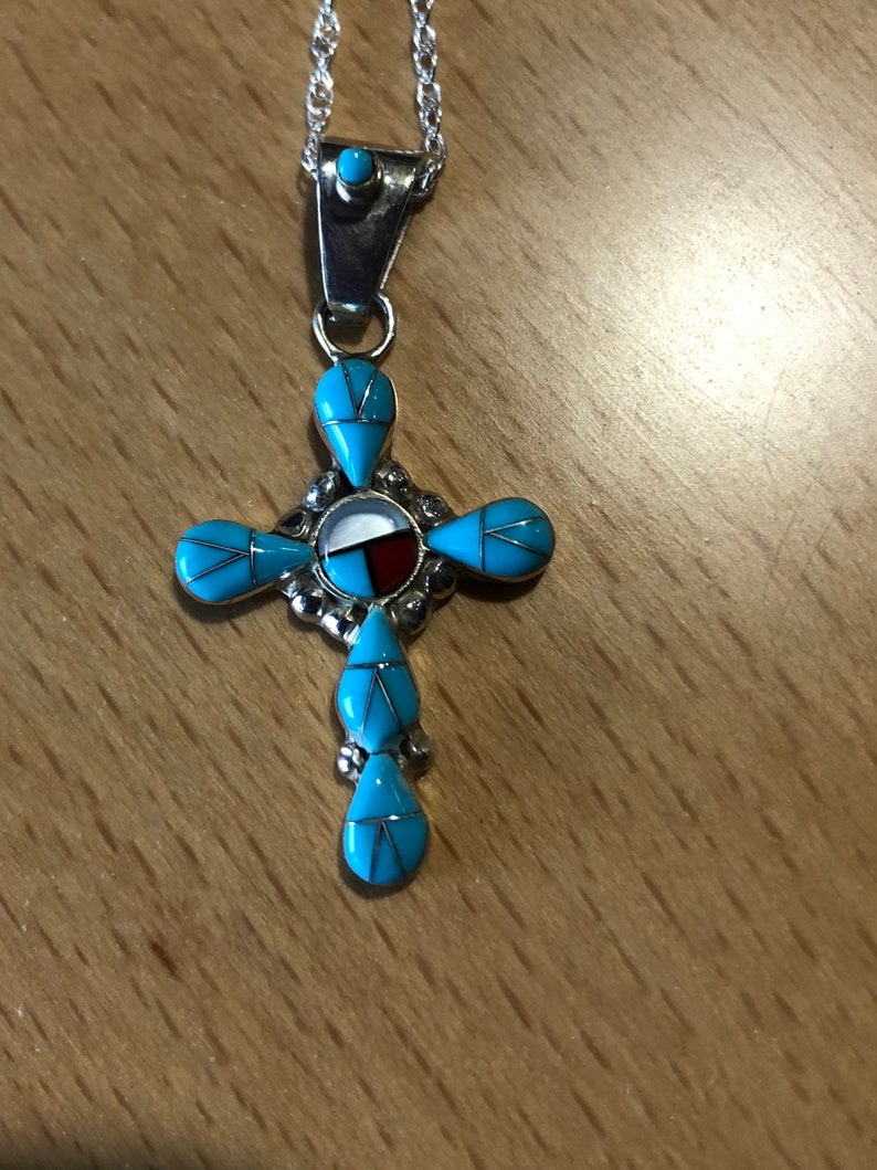Southwestern Inlay Turquoise Cross Pendant Necklace/blue | Etsy