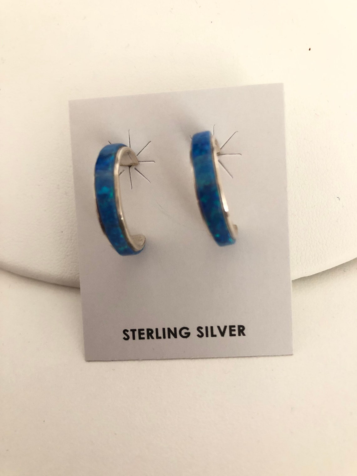 Hoops Earring/inlay/dark Blue Opal Inlay Earrings/hoops Opal - Etsy