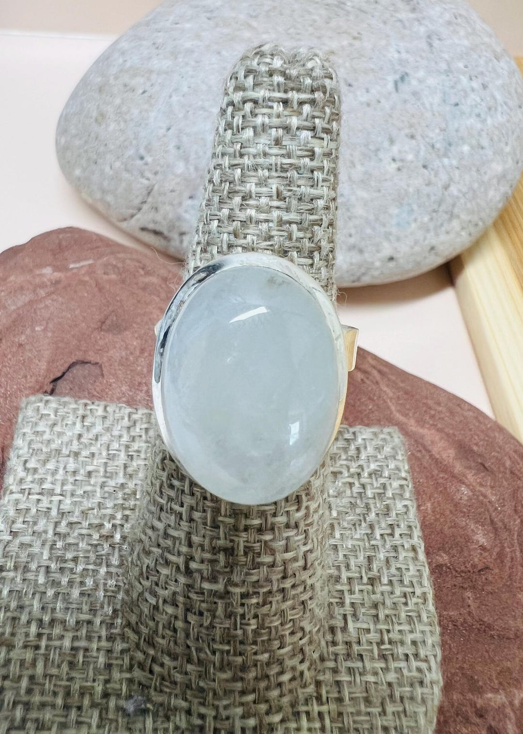 Large Moonstone Ring , Sterling Silver Large Oval White Moonstone Ring ...