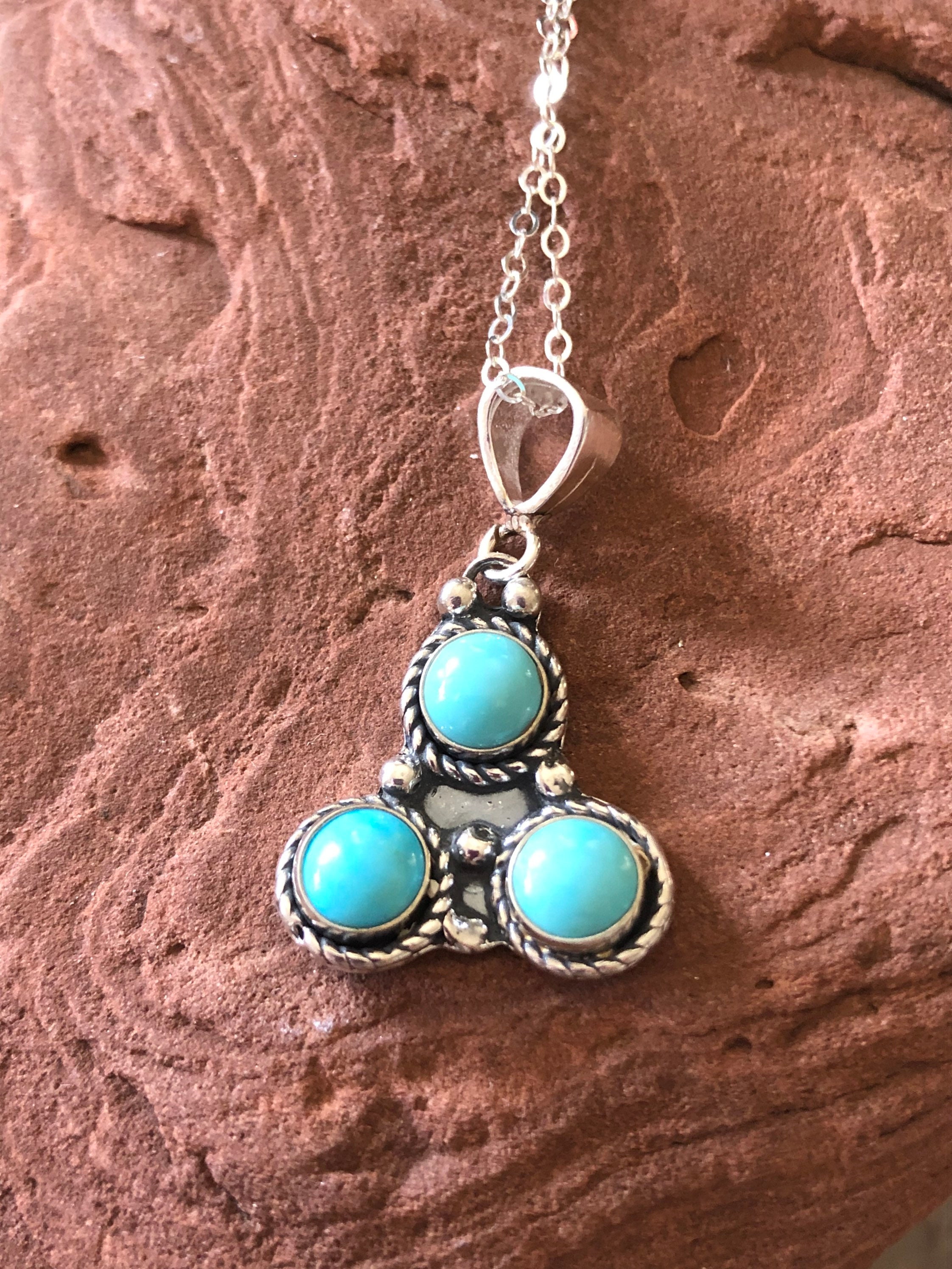 Turquoise Pendant /turquoise Necklace/three Blue Stone Pendent - Etsy