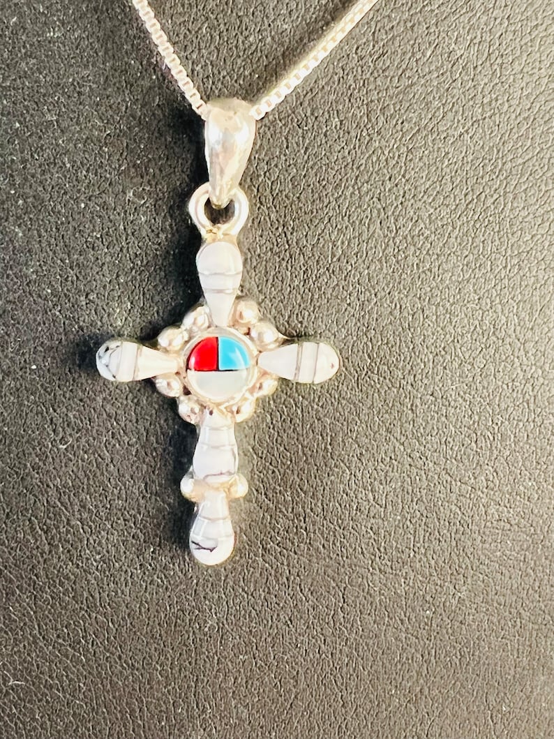 White Buffalo Turquoise Cross Pendent Necklace/sterling Silver Cross ...