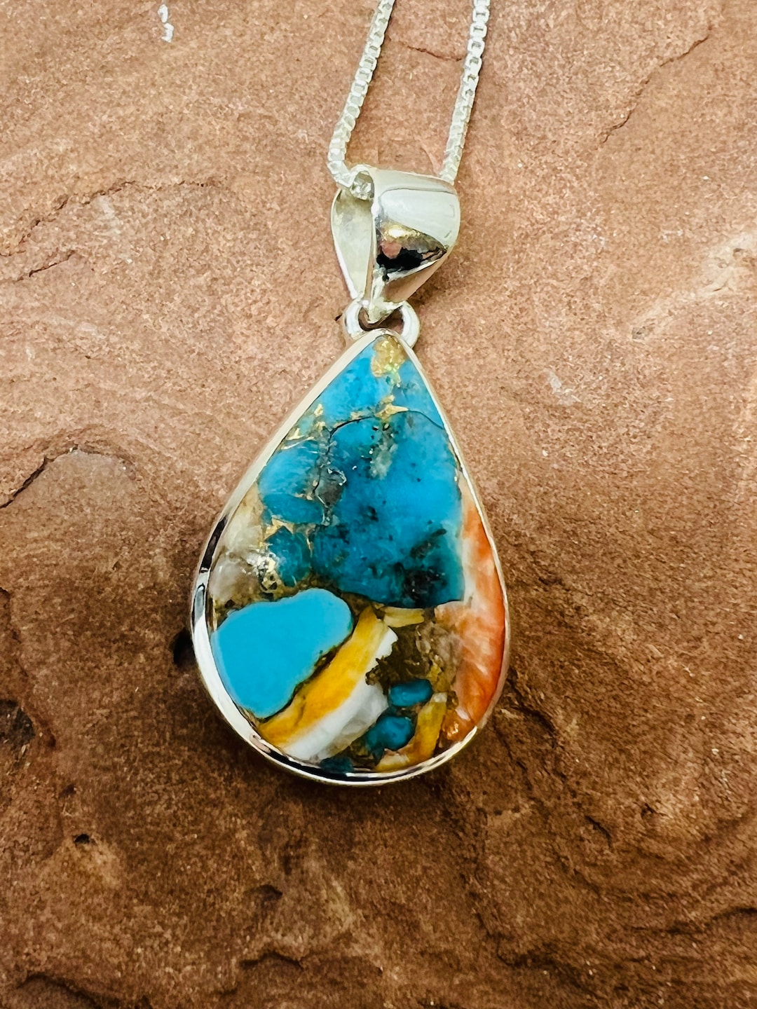 Genuine Spiny Oyster Turquoise Pendant/sterling Silver Spiny Oyster ...