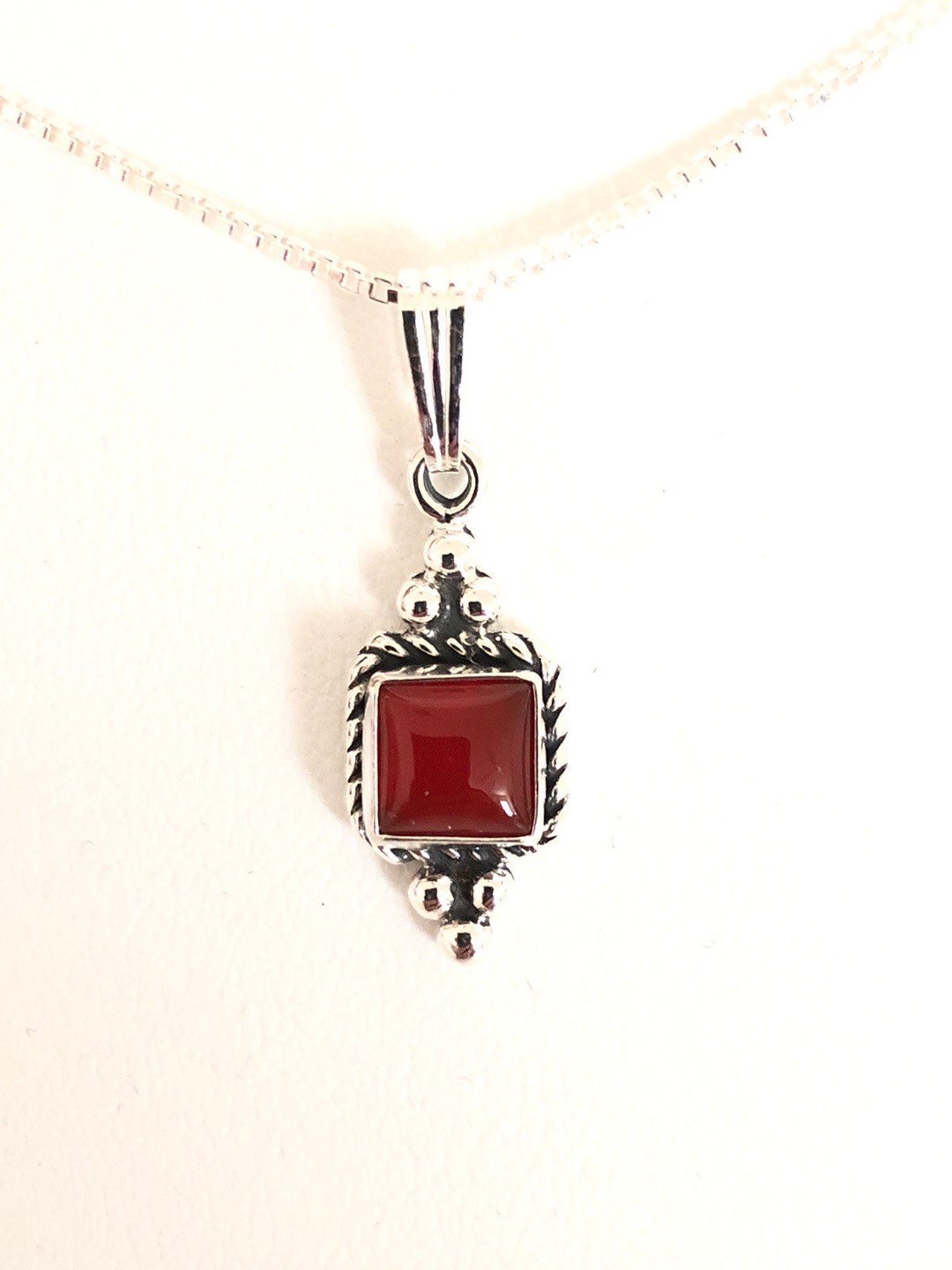 Red Necklace/natural Stone Red Pendant Necklace/sterling Silver /beauty ...