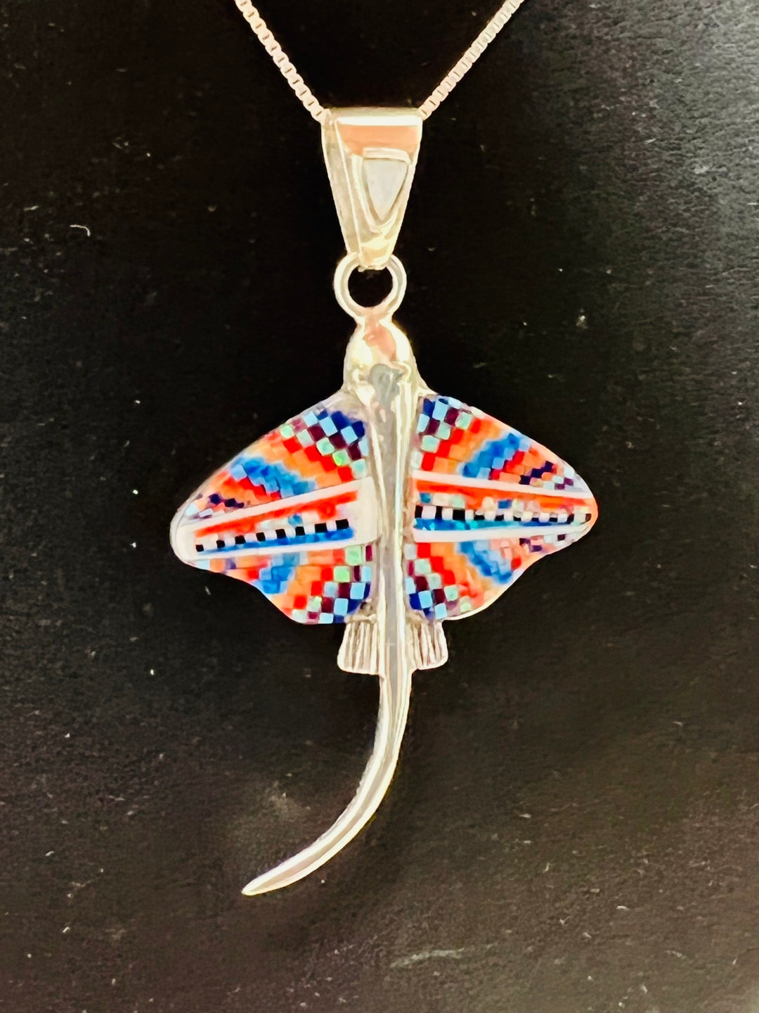 Colorful Large Ray Inlay Pendant/sterling Silver Large Ray - Etsy
