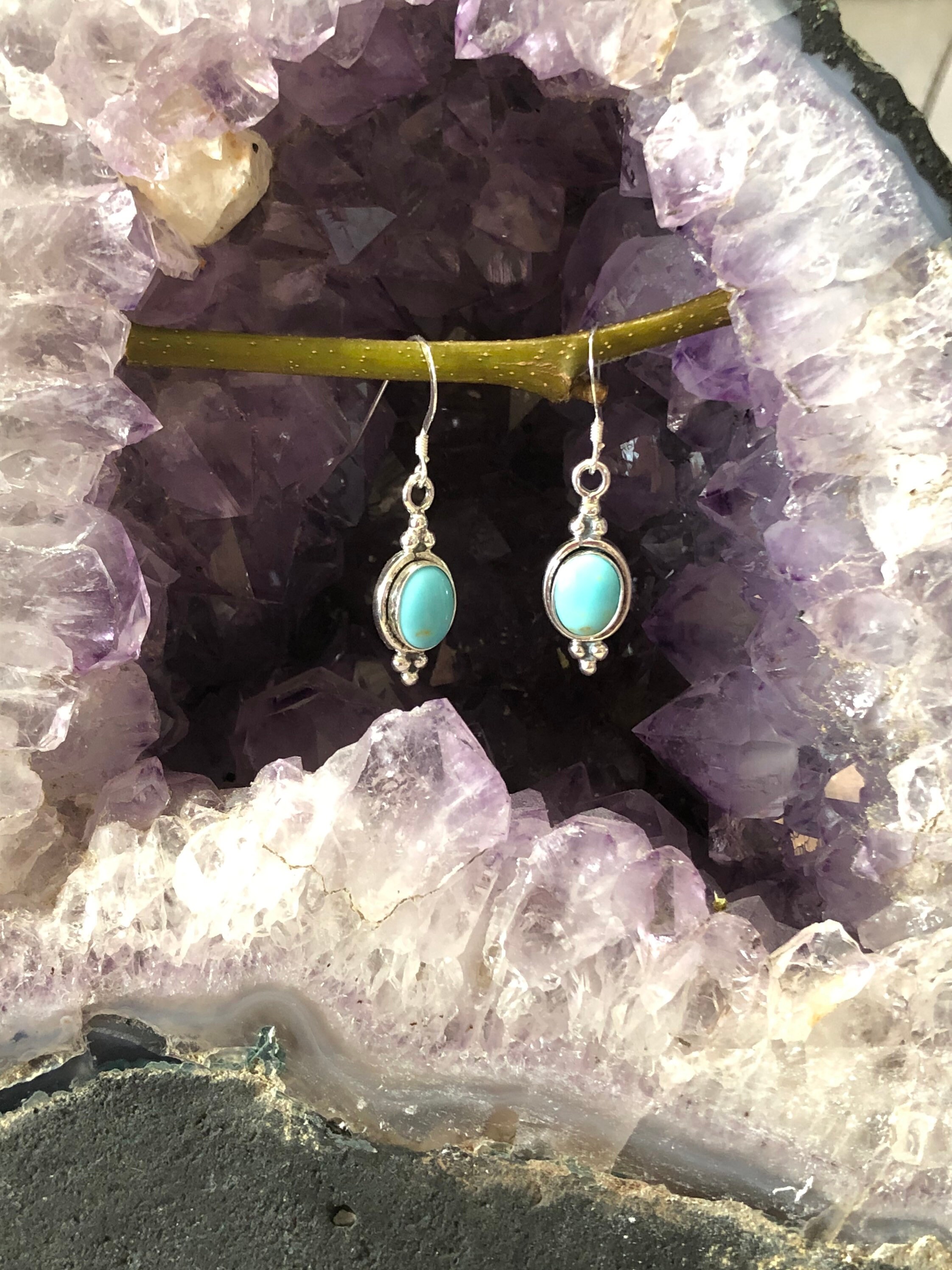 Blue Oval Earring/sterling Silver /blue Earrings/ Turquoise Jewelry/7x9 ...