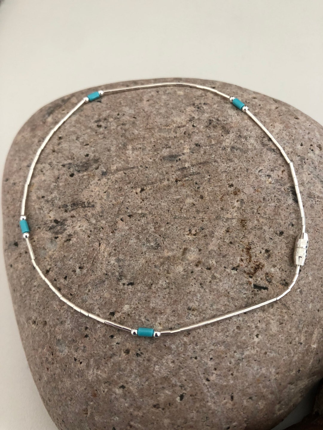 Turquoise Anklet/ Turquoise Heishi Anklet/sterling Silver Anklet/made ...