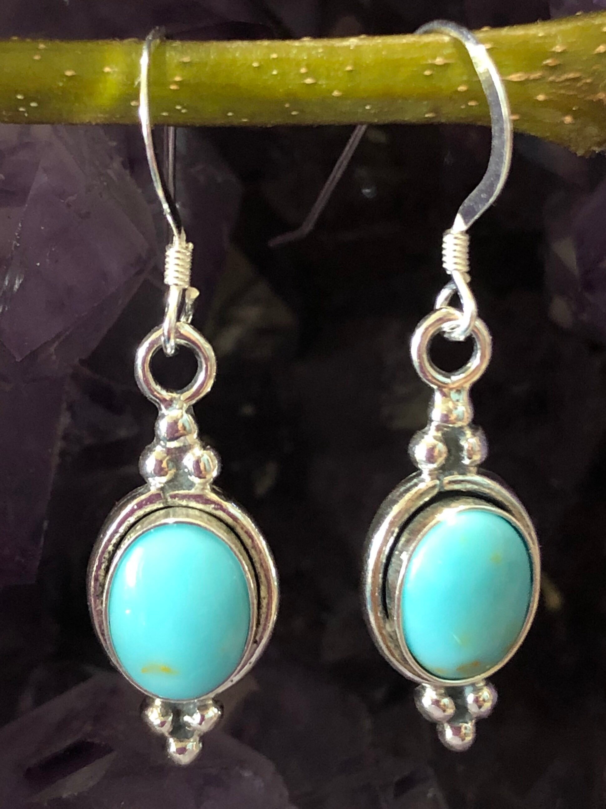 Blue Oval Earring/sterling Silver /blue Earrings/ Turquoise Jewelry/7x9 ...