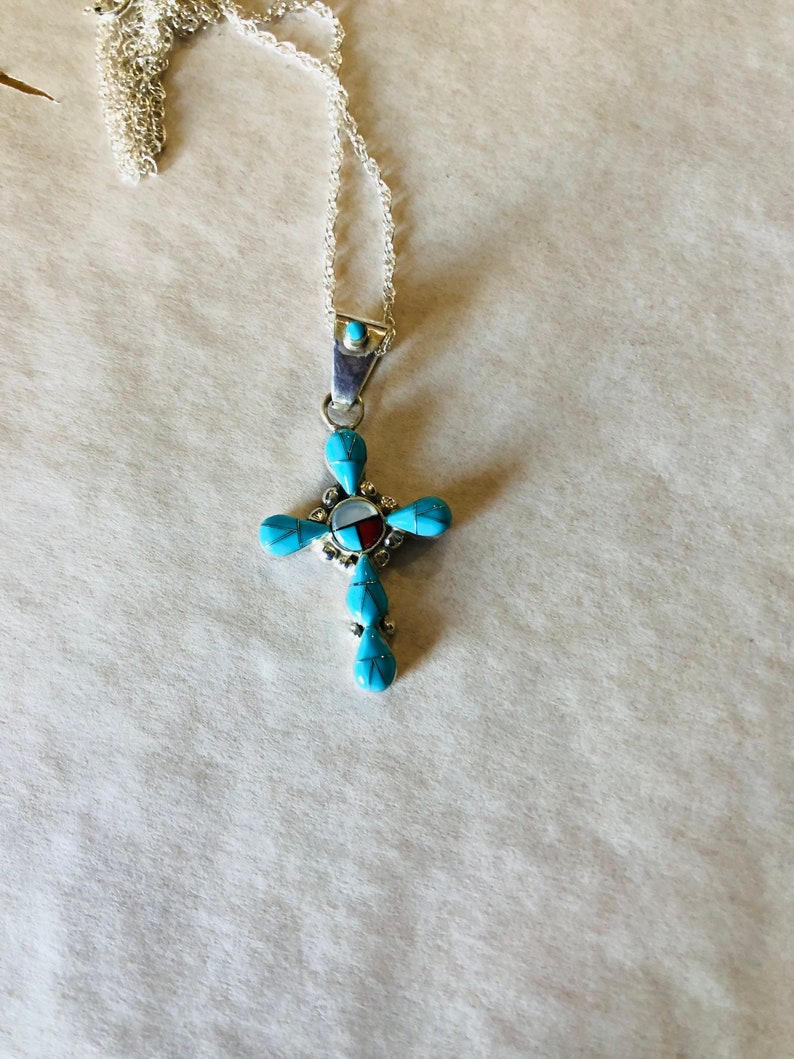 Southwestern Inlay Turquoise Cross Pendant Necklace/blue | Etsy