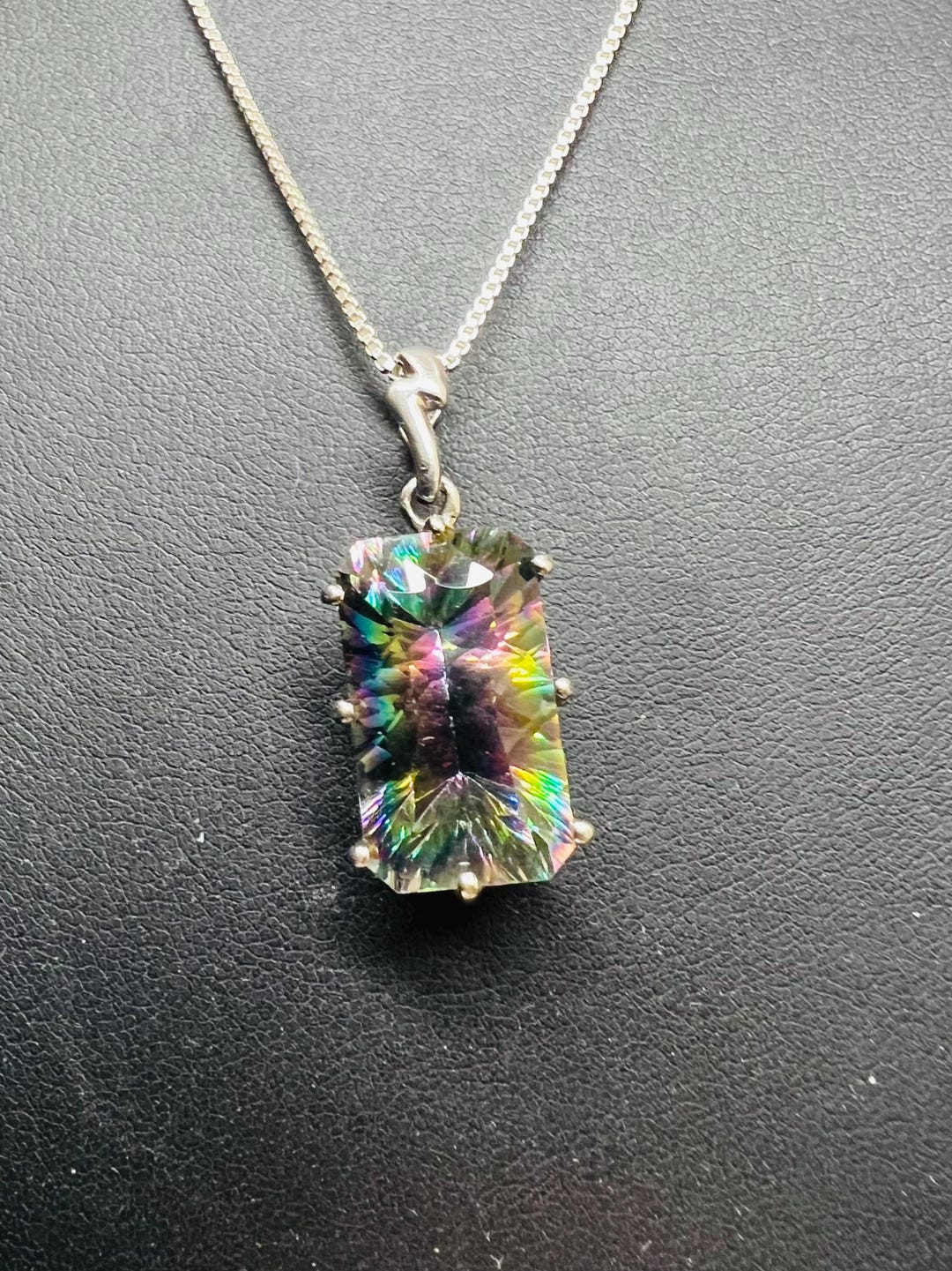 Large Rectangle Mystic Quart Pendant/sterling Silver Pendant/multi ...