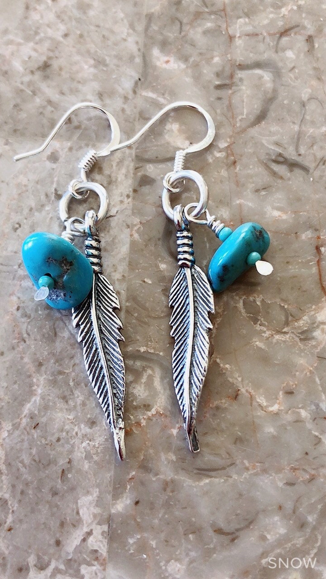 Turquoise Feather Earring/feather Style Earring/drop Dangle/sterling ...