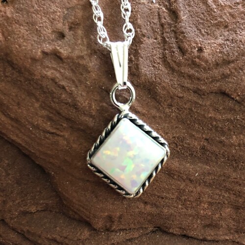 Vintage Sterling Silver White Opal White Topaz Square Pendant - Etsy