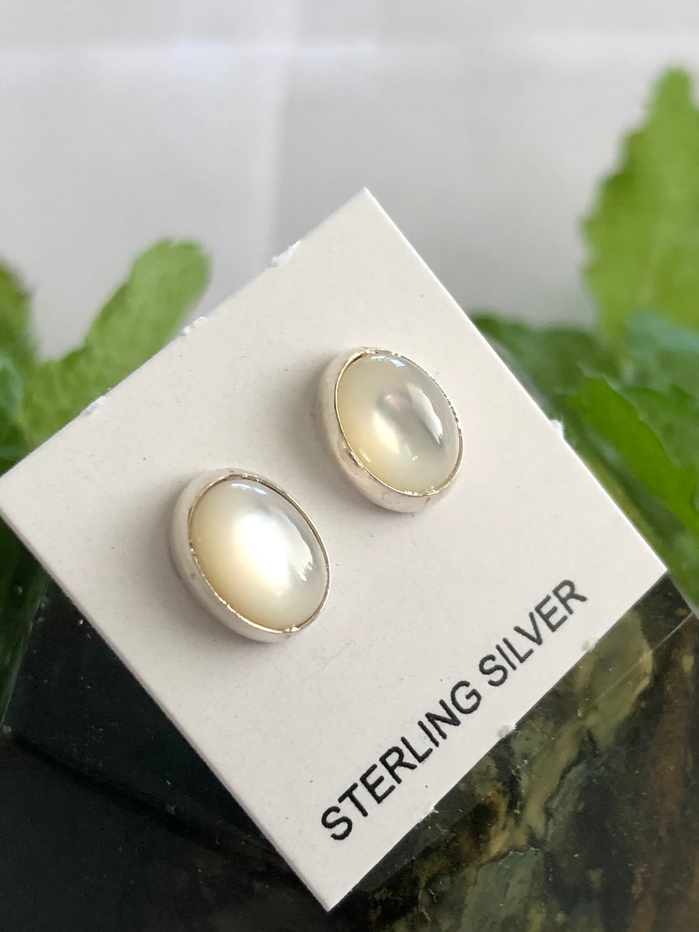 6x8mm Oval/ Pearl/white stone/pearl shape/Genuine 925 Sterling | Etsy