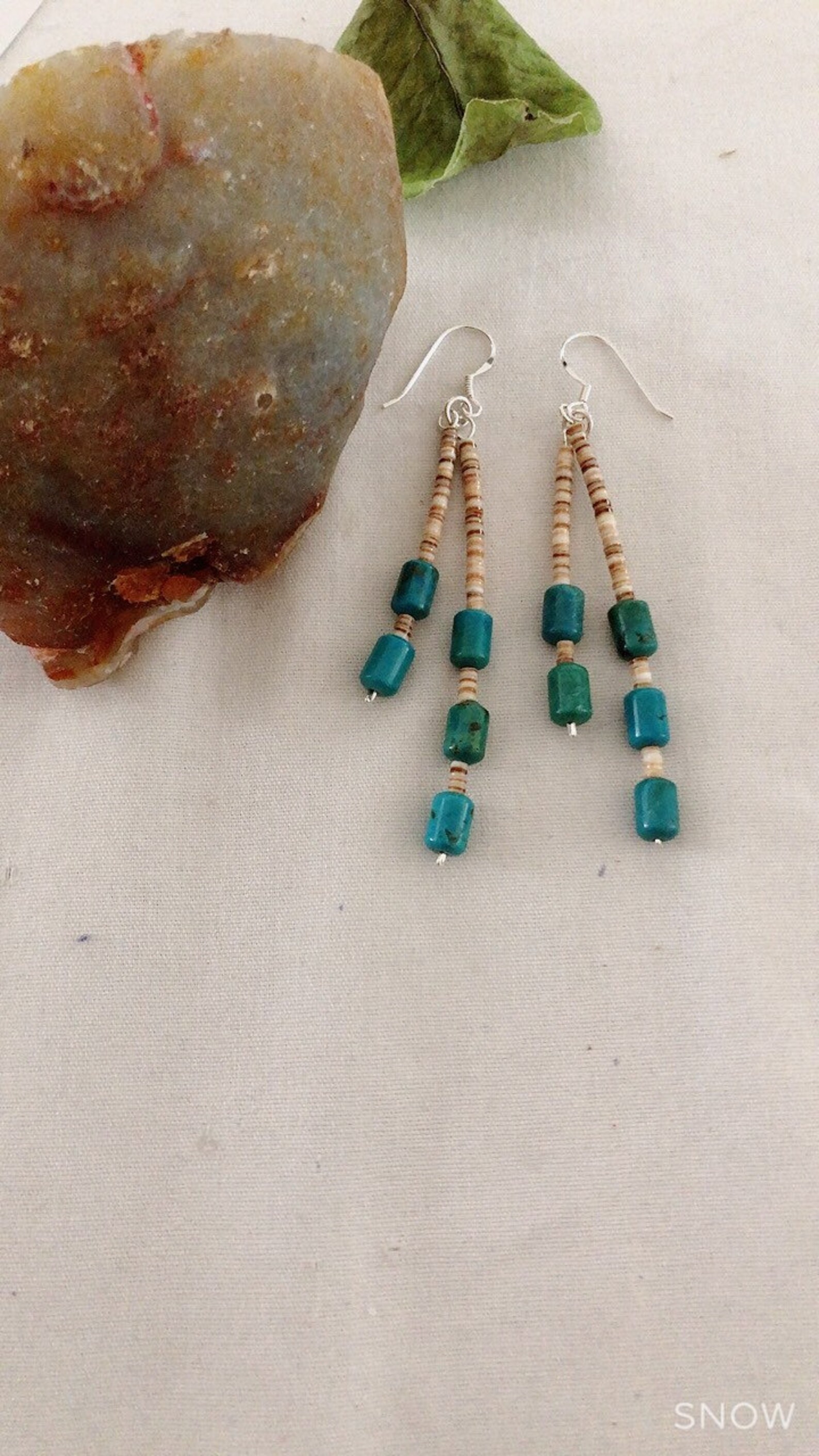 Turquoise Earrings/three Hanging Nevada Turquoise Beaded Earrings/ Two ...