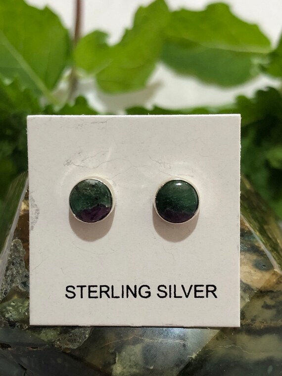 Green fuchsite ruby earrings Green dots earrings Silver tuds earrings Natural stone earrings Natural small dots earrings Hand made in USA Etsy
