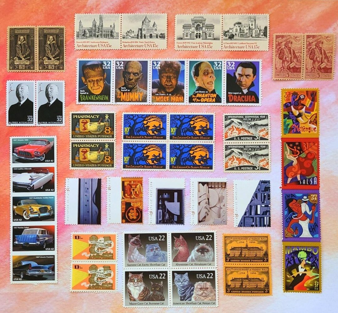 45 Unused Vintage Orange, Black & Mixed Shades U.S. Postage Stamp Set ...