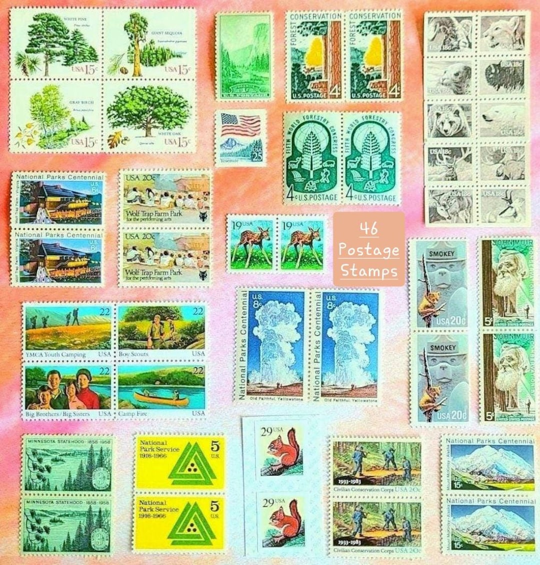 76 Pc ... 46 Vintage NATURE & FOREST 30 Misc Unused Postage Stamps ...