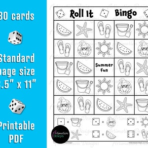 Printable Summer Bingo for Kids Roll and Cover Bingo Dice - Etsy