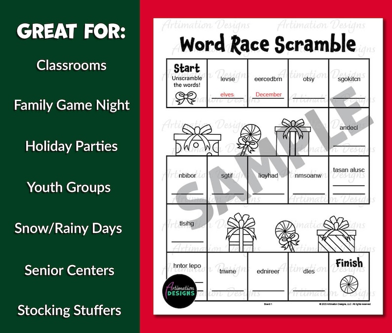 Printable Christmas Word Scramble Race Game: Holiday Classroom Party ...