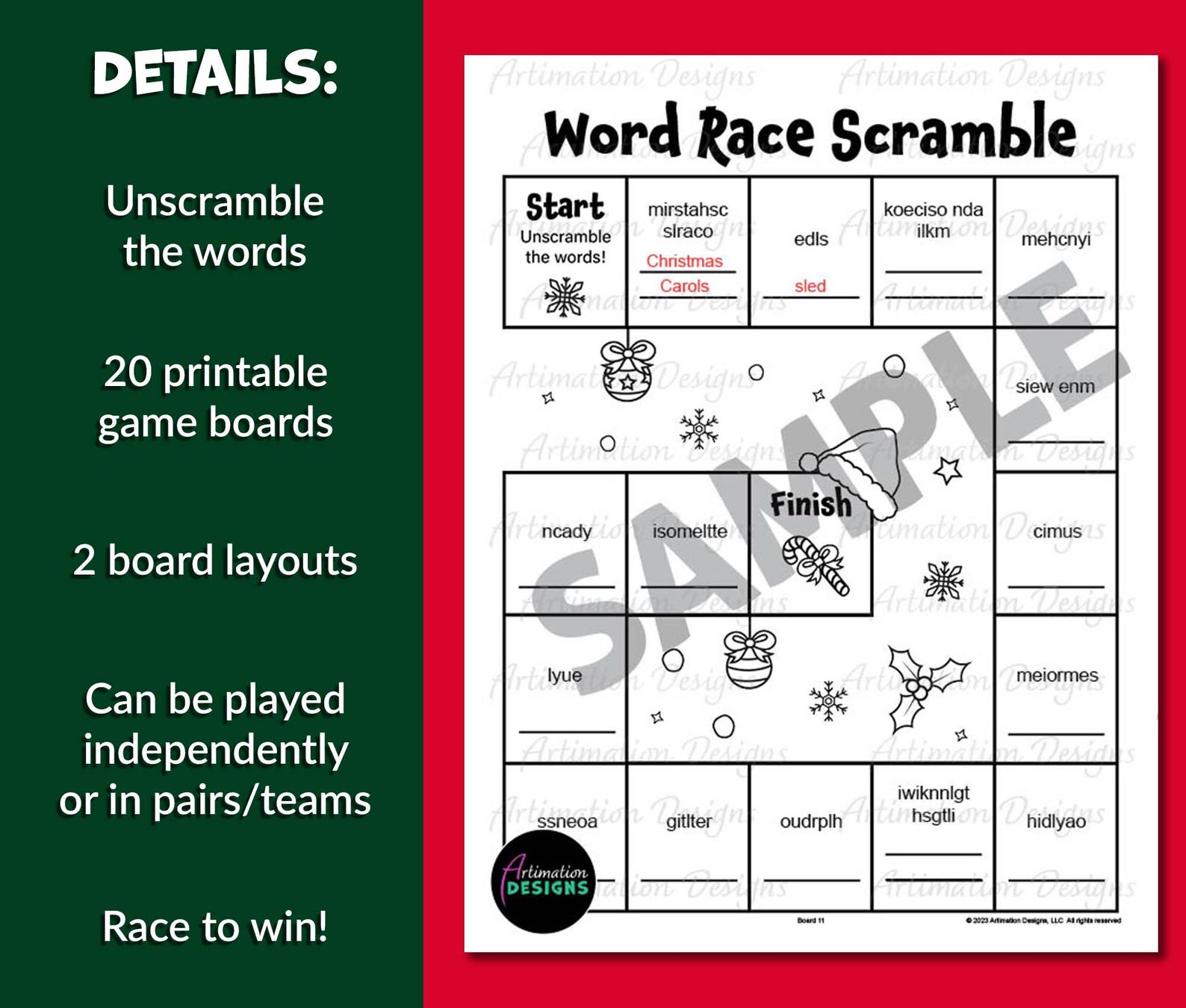 Printable Christmas Word Scramble Race Game: Holiday Classroom Party ...