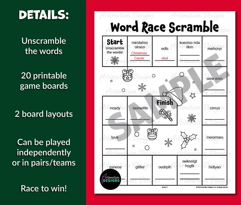 Printable Christmas Word Scramble Race Game: Holiday Classroom Party ...