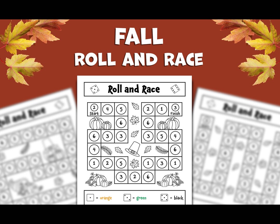 Printable Fall Roll and Race Dice Game: Color by Number Game for Kids ...
