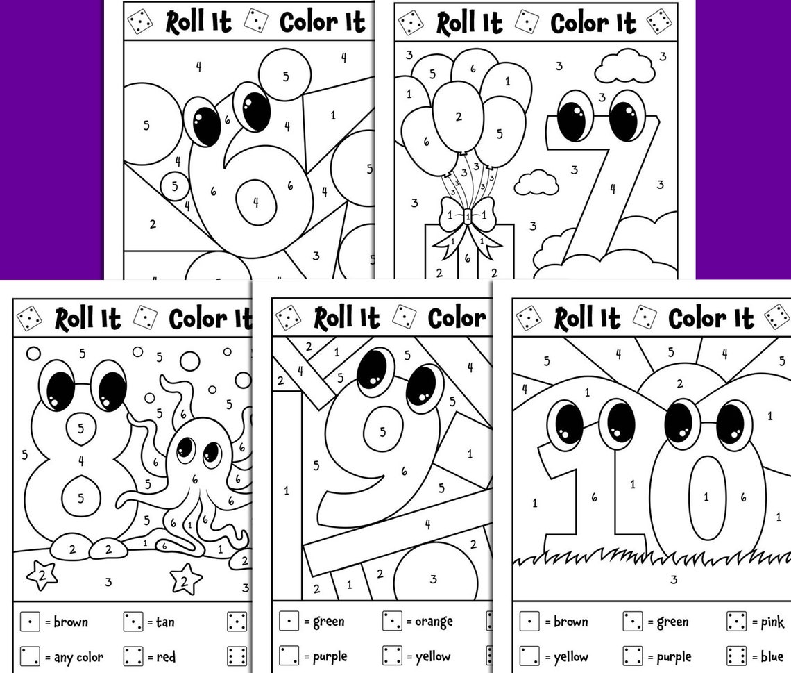 Printable Color by Number: Roll and Color Dice Game, Cute Coloring ...