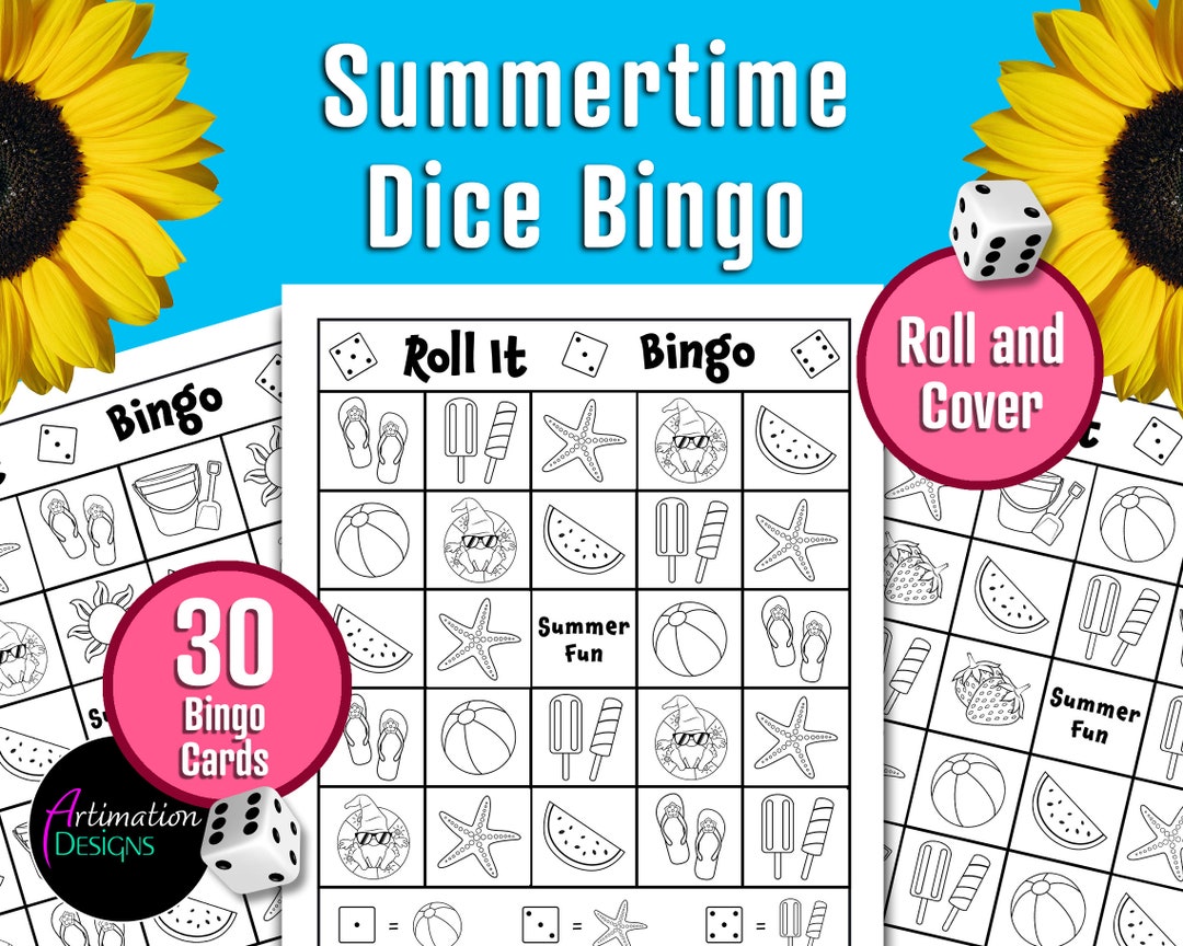 Printable Summer Bingo for Kids Roll and Cover Bingo Dice - Etsy