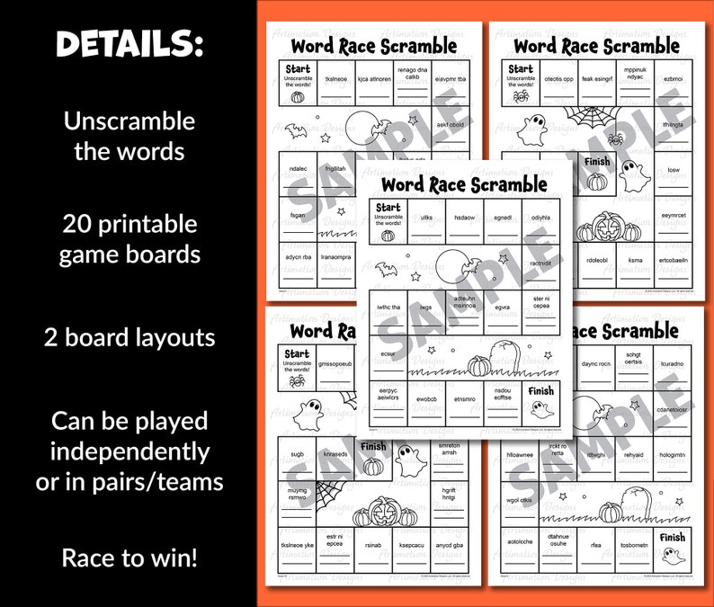 Printable Halloween Word Scramble: Racing Game for Kids, Spooky Vibes ...
